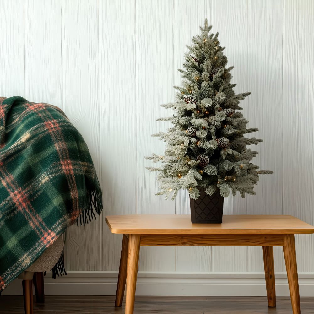 BOSK 4.5ft Frosted Winterfold Mini Artificial Tree — Newbank Garden Centre