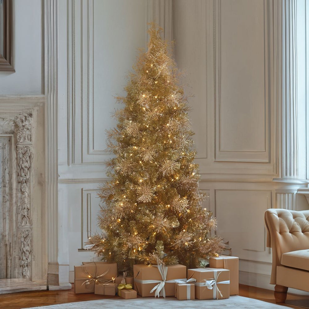 BOSK 7.5ft Champagne Twisted Tinsel Christmas Tree — Newbank Garden Centre