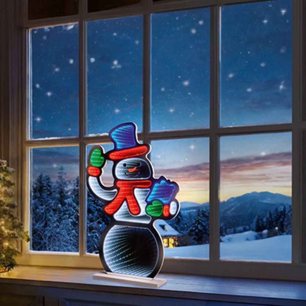 Premier 60cm Snowman with Parcel Infinity Mirror — Newbank Garden Centre